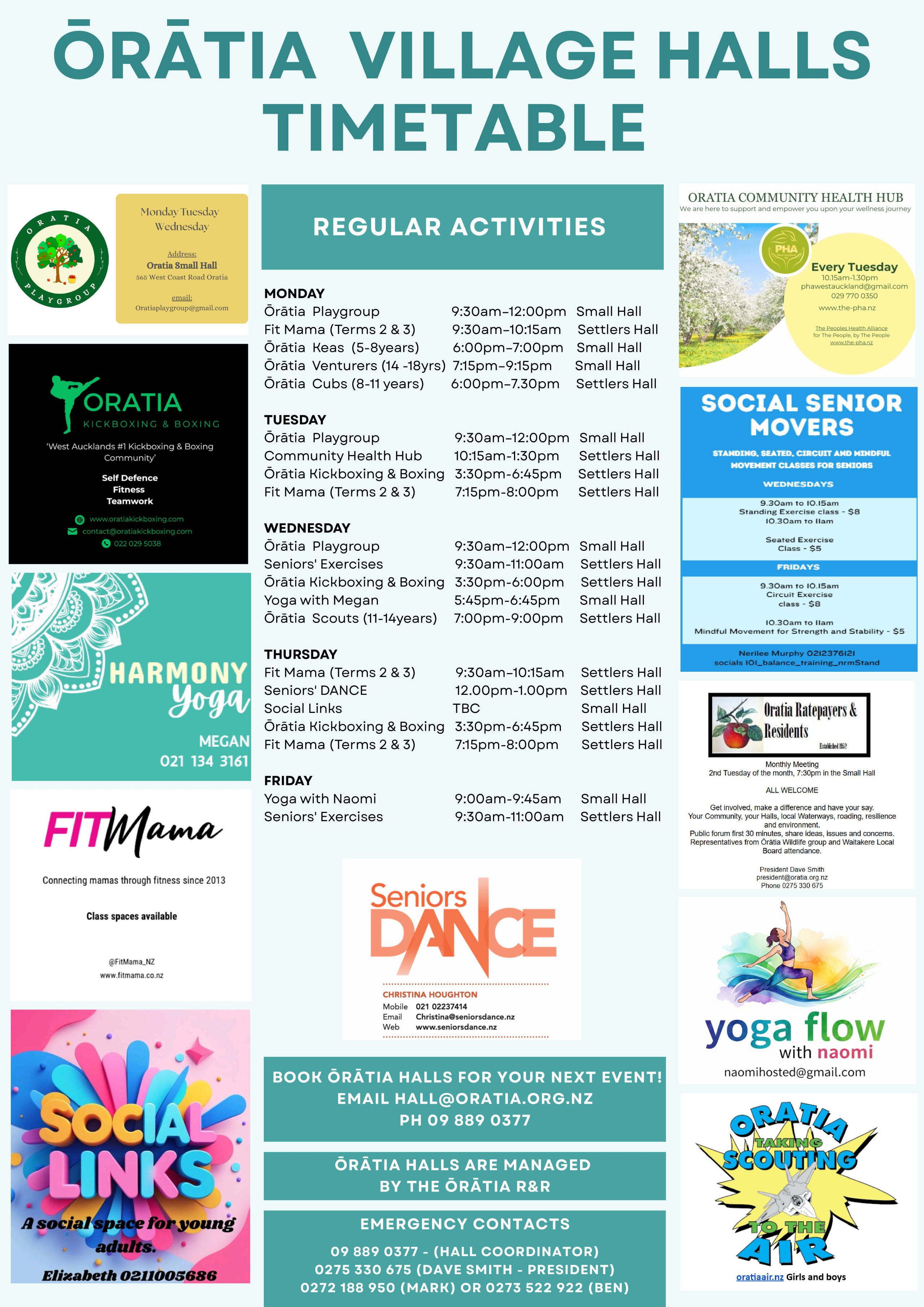 Check out the latest Oratia Village Halls Timetable – Ōrātia
